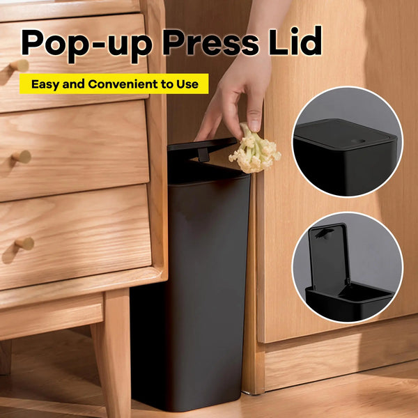 10L Bathroom Trash Can – Small Press-Top Waste Bin with Pop-Up Lid ...